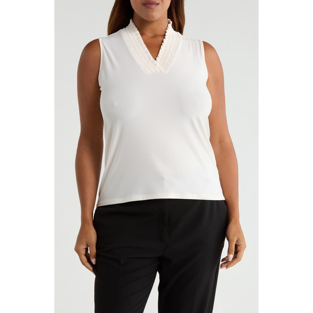 ANNE KLEIN Anne Klein Smocked V-Neck Sleeveless Tank
